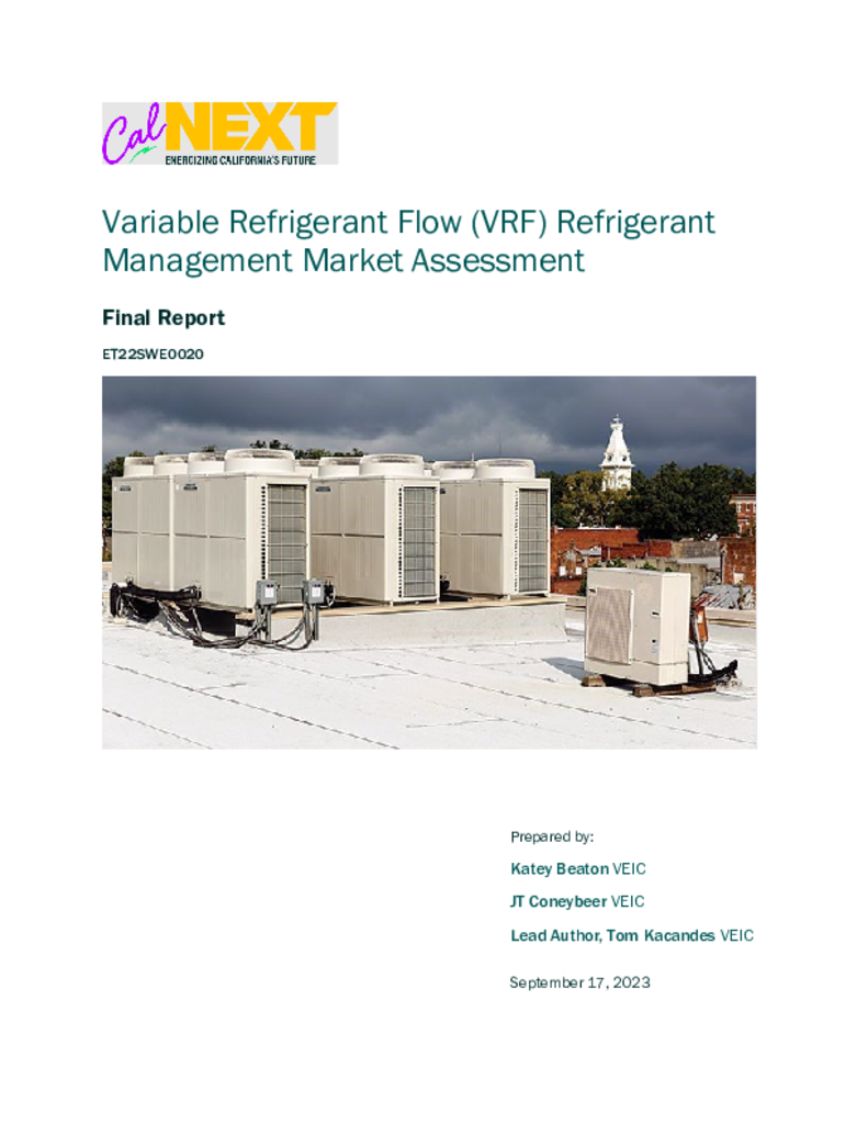 ET22SWE0020 - Variable Refrigerant Flow (VRF) Refrigerant Management Market Assessment ...